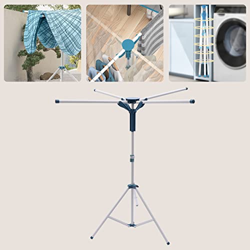 LOHISHILO 2in1 Foldable Clothes Stand Hanger, Drying Rack Adjustable Height Coat, for College Dorms, Camping, Apartments, Hotels, Laundry Rooms, Boutiques, Studios, Blue