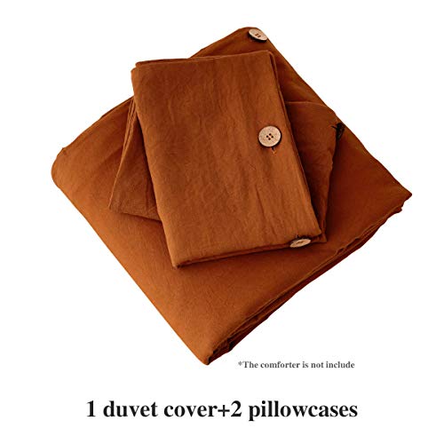 SunStyle Home Queen Size Duvet Cover Set with Buttons Closure Umber, 3 Pieces Solid Color Ultra Soft Skin-Friendly Comforter Cover Set (1 Duvet Cover +2 Pillowcases)