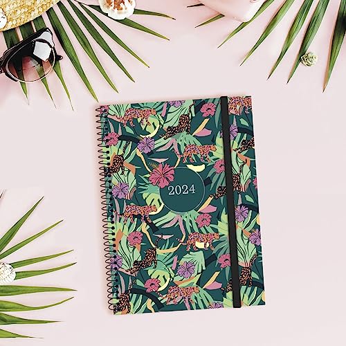 Finocam - Planner 2024 Spiral Design Collection 1 Day Page January 2024 - December 2024 (12 Months) Spanish Forest