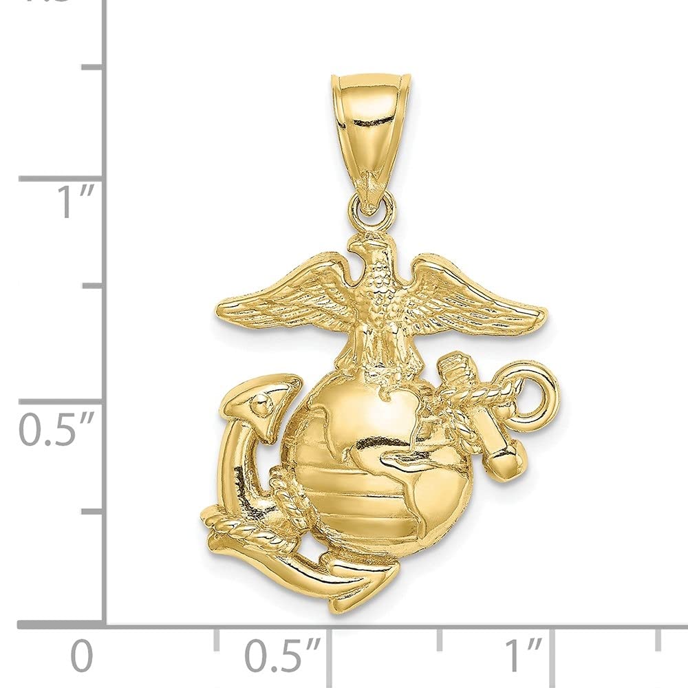 Diamond2Deal 10k Yellow Gold 2-D MED. MARINE Corps Pendant (L- 30.2 mm, W- 25 mm)