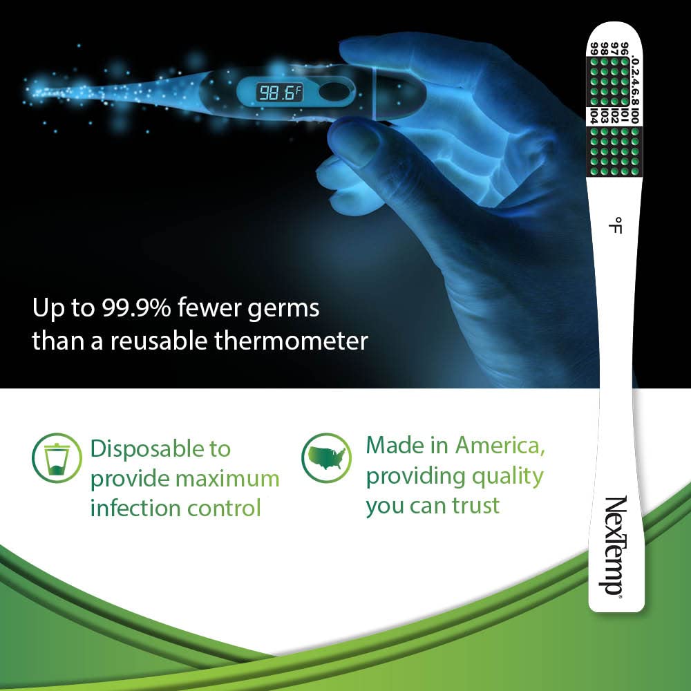 NexTemp Single-Use Thermometers - Individually Wrapped Disposable First Aid Supplies, High-Accuracy For Work, School, Home, Travel, and Healthcare Use, Fahrenheit, 100-Pack, by Medical Indicators Inc.