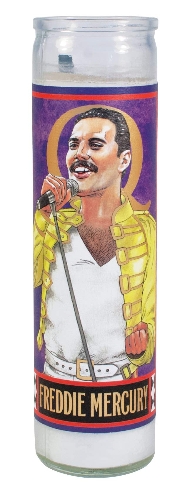 The Unemployed Philosophers Guild Freddie Mercury Secular Saint Candle - 8.5 Inch Tall Glass Prayer Votive, Made in The USA with Vegetarian Wax