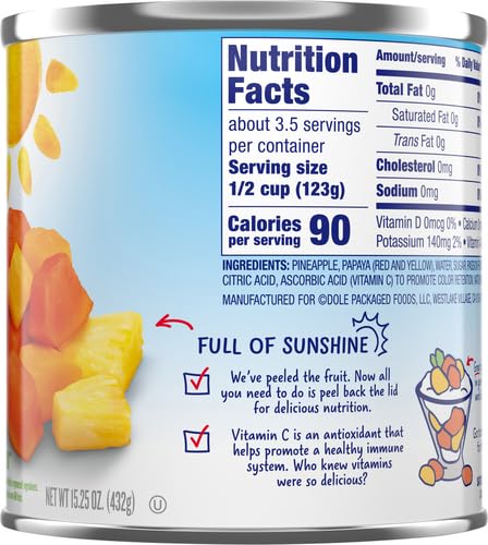 Dole Canned Mixed Tropical Fruit (Pineapple & Papaya) in Light Syrup & Passion Fruit Juice, 15.25 Oz