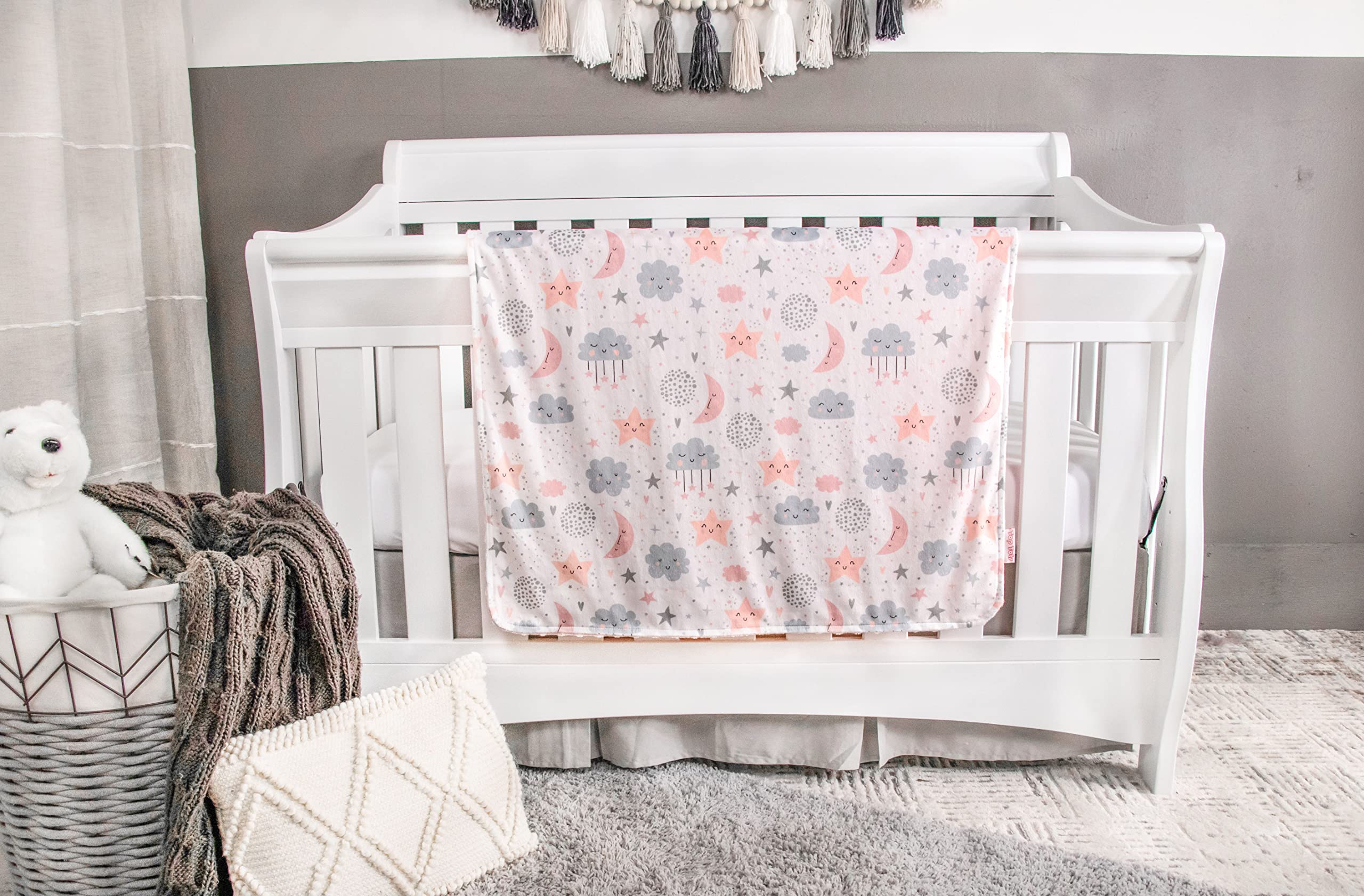 Top Tots Deluxe Minky Baby Blanket - Cloud Bears, 40 x 29 Inch White