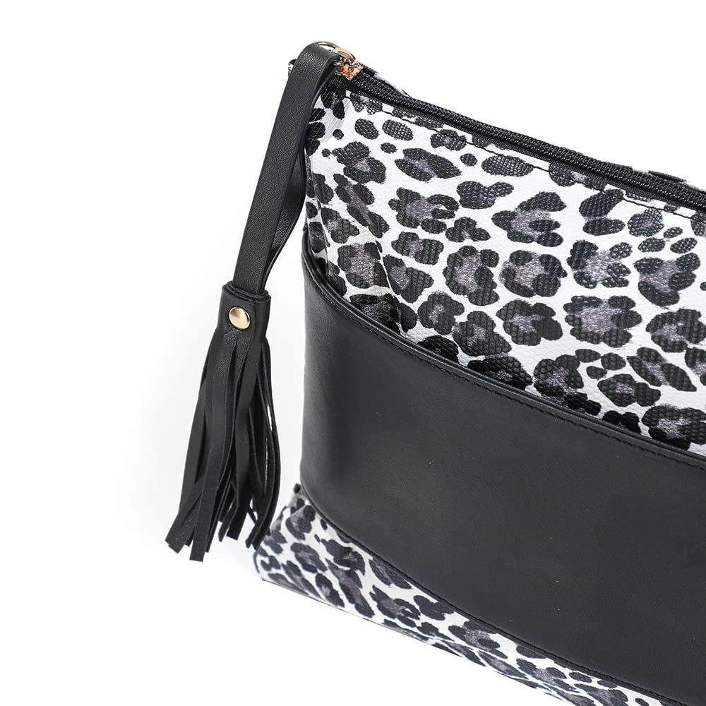 FASHLANLIKA Clutch Purses for Women Wristlet Purse Leopard Print Handbag Clutch Wristlet Bag (Black)