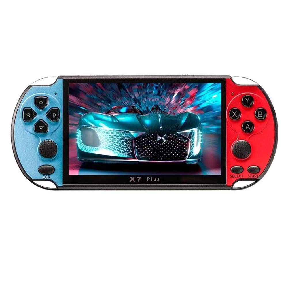 X7 PLUS Handheld Game Console 5.1-inch Dual Joystick Game Console 8GB Built-in 1000 Games Support 32/64/128-bit Video Game Console ( Blue+Red)