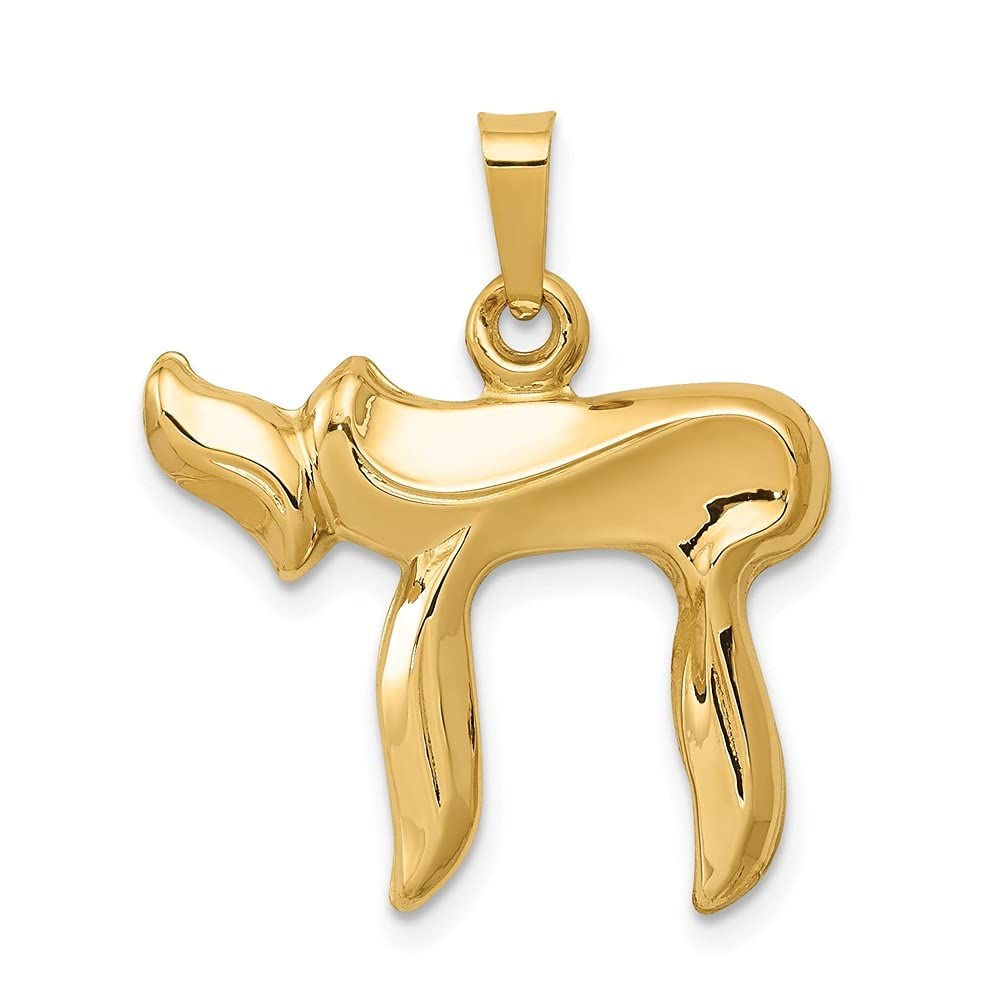Diamond2Deal 14k Yellow Gold Chai Pendant (L- 24 mm W- 20 mm)
