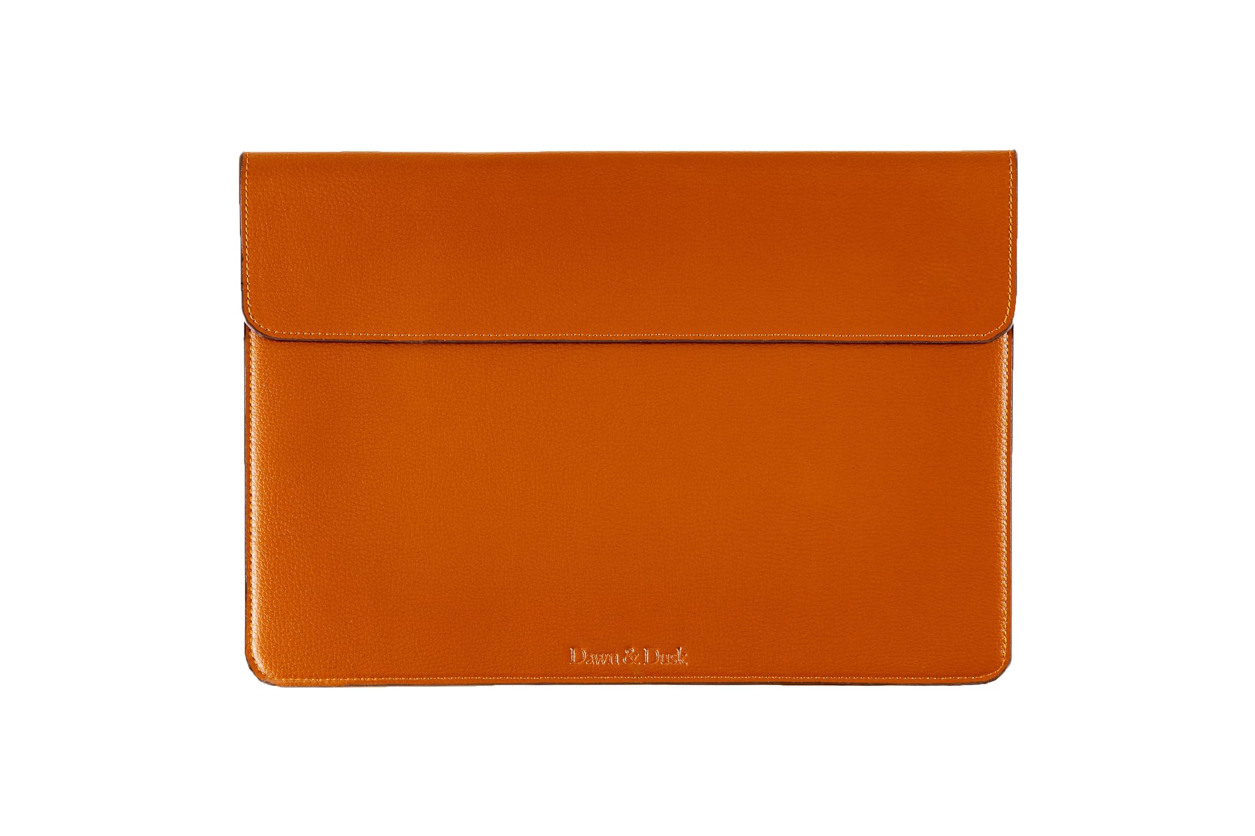 Dawn & Dusk's 15 inch Laptop Sleeve Compatible with MacBook Pro & MacBook Air, PU Leather, Vegan Friendly, Hand-Made, Magnetic Flap, Orange.
