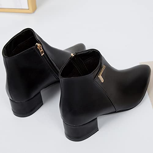 FASDNENDYS Boots for Women Western Style Chunky Shoes Heels Thermal Boots Zipper High Breathable Retro Size 9 Boots Women Black