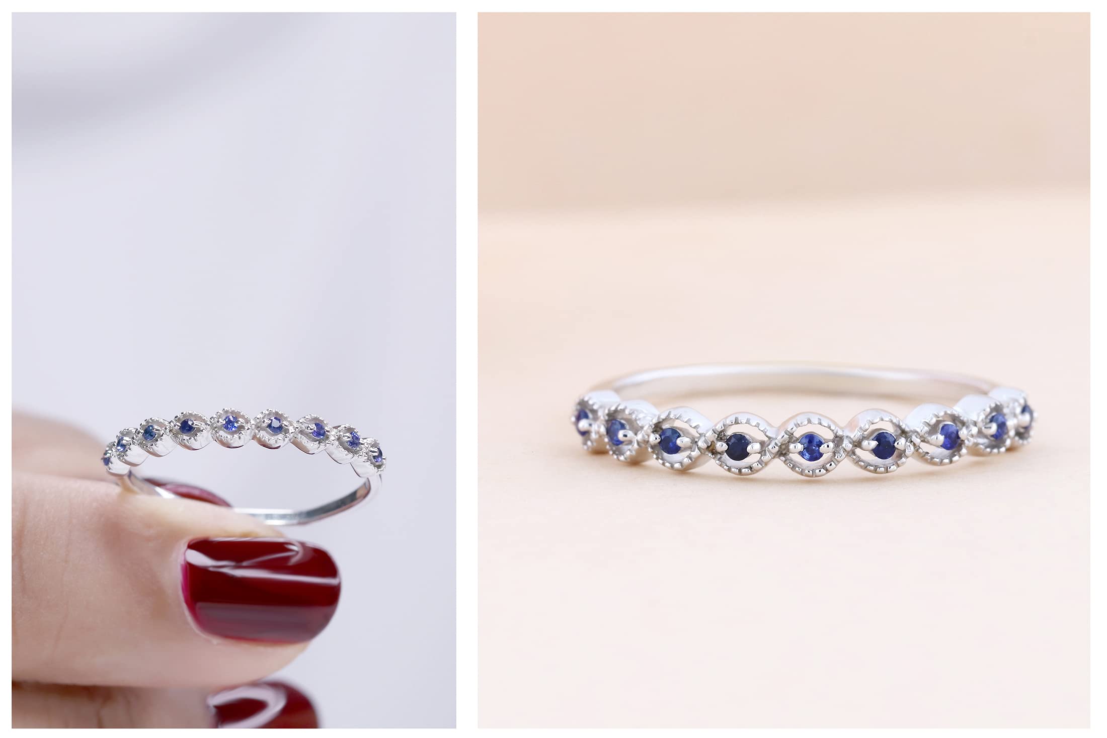Dazzlingrock Collection Round Blue Sapphire 9 Stone Minimalist Stackable Wedding Ring for Women in 925 Sterling Silver, Size 8