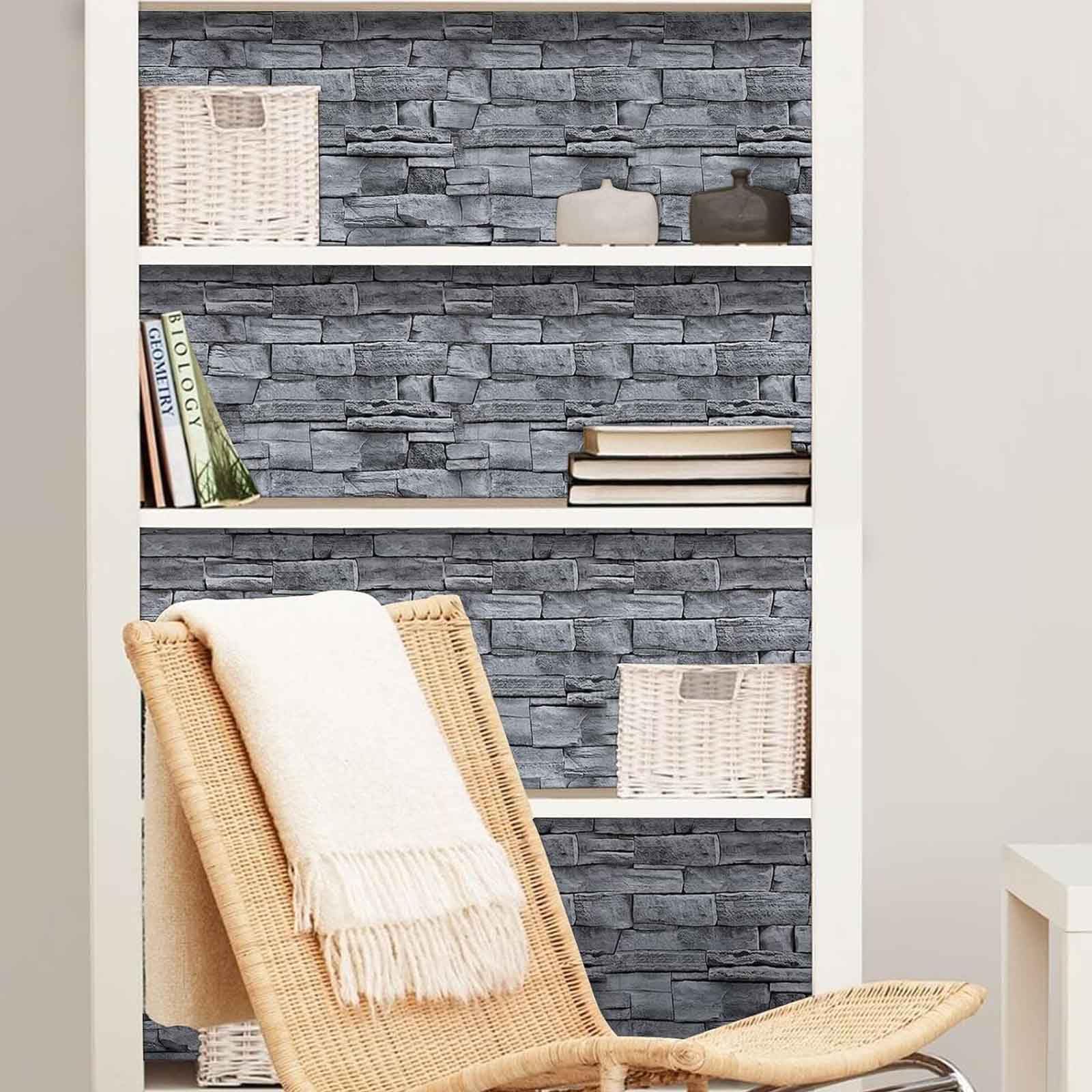 practicalWs 17.71" x 393.7" Grey Brick Stone Peel and Stick Wallpaper 3D Removable Decoration Wall Paper Self-Adhesive Contact Paper Stick on Wall Panels Backsplash Bedroom Wall