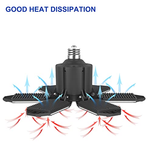 Led Garage Lights 6 Pack 220W Led Garage Ceiling Lights 6+1 Panels Super Bright Deformable Garage Lights Screw into E26/E27 Base Garage Light for Shop Basement Workshop Attic