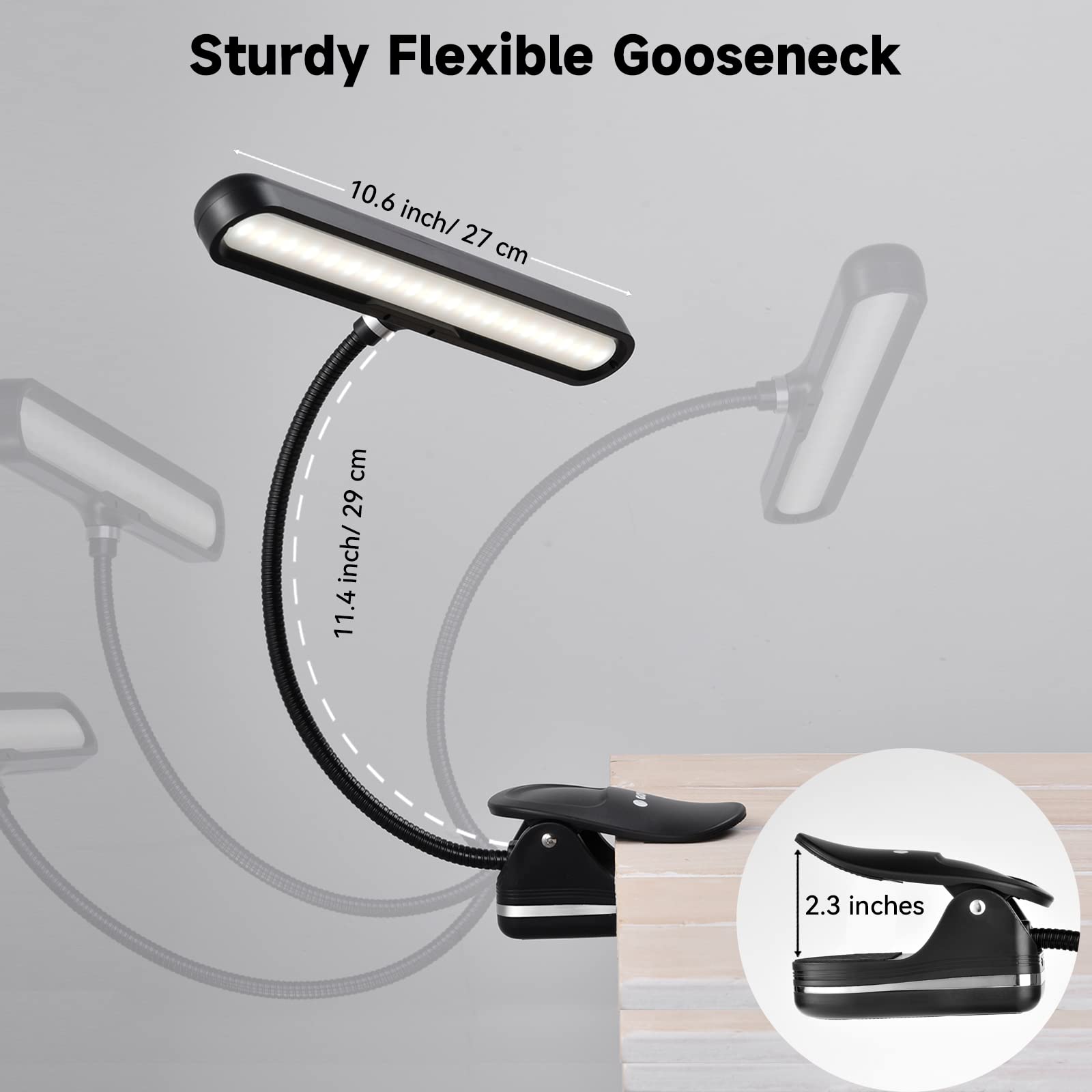 Glovion Music Stand Light, Clip On Piano Lights 37 LED Book Light, 3 Brightness X Stepless Dimmable Color Orchestra Light, USB Rechargeable Perfect for Piano, Guitar, Orchestra, Reading Sewing