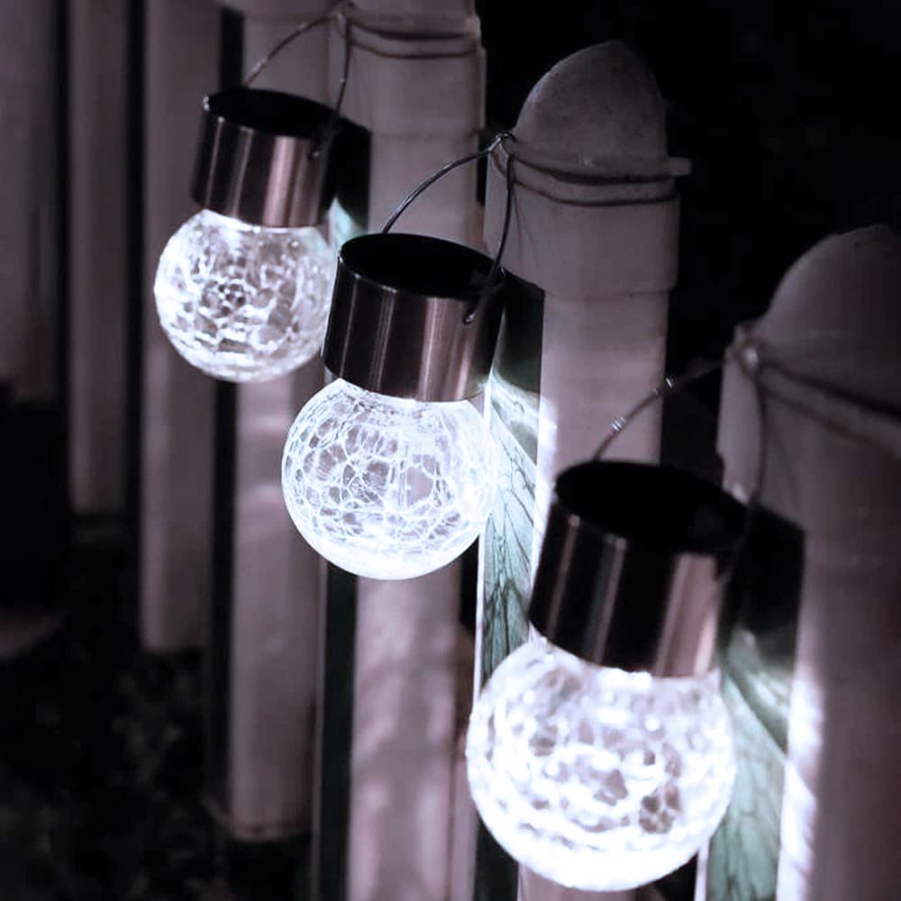 Enee ELee 12 Pack Hanging Solar Lights Outdoor Cracked Glass Ball Light Solar Powered Waterproof Outside Globe Lighting with Clips for Garden Yard Patio Trees Fence Decorations(Cool White)