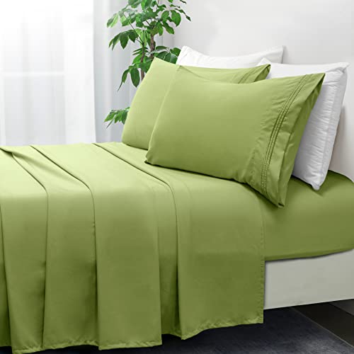 Entisn 4pcs Brushed Microfiber Sheet Full Size Sets, 1800 Thread Count Ultra-Soft Egyptian Quality Bed Sheets, Olive Green Luxury Bedding Sheets with 16" Deep Pocket, Breathable & Cozy & Anti-Wrinkle