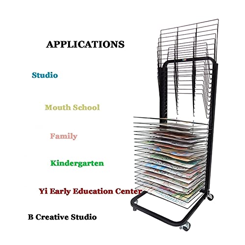NEOCHY Drying Racks,Powder Coating Finish, Art Shelf Storage Rack on Wheels, Ideal for Education Schools and Art Clubs 20-Shelf/H78Cm/20 Floors