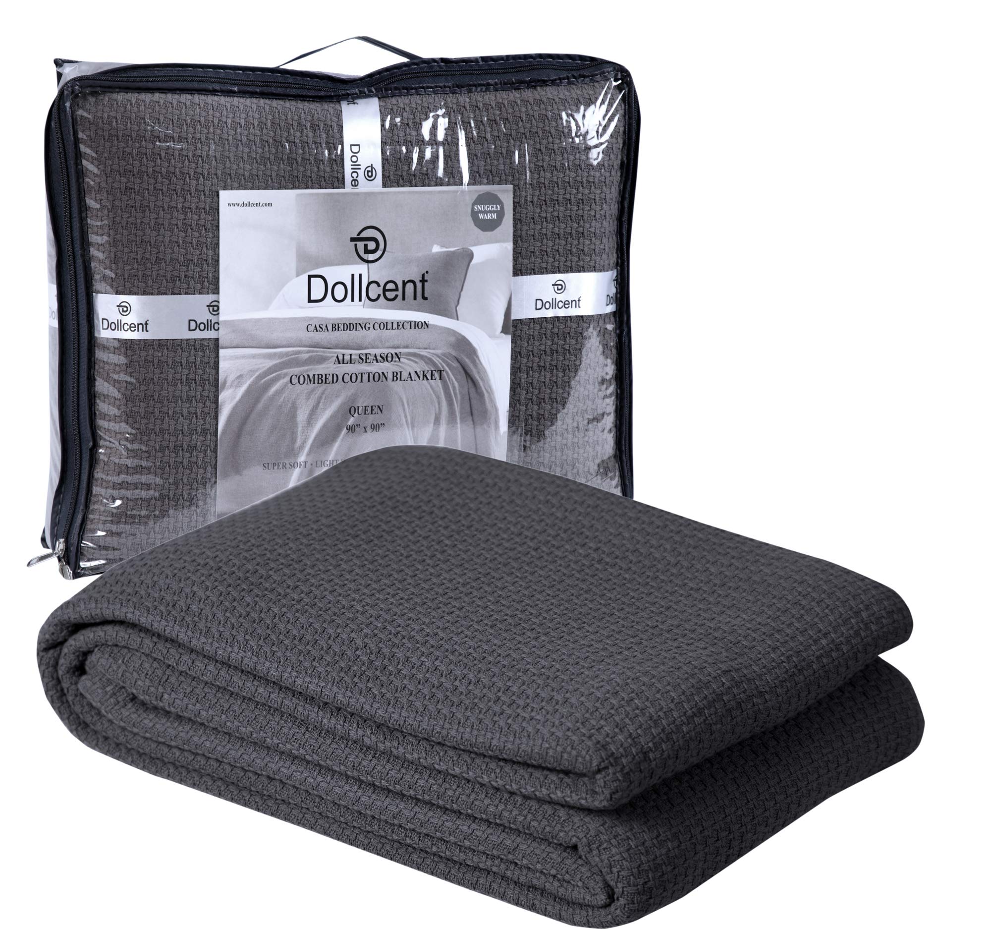 DOLLCENT 100% Soft Premium Combed Cotton Thermal Blanket– King Blankets – Soft Cozy Warm Cotton Blanket– Bed Throw Blanket– King Bed Blankets– All Season Cotton Blankets– Blue King Cotton Blankets