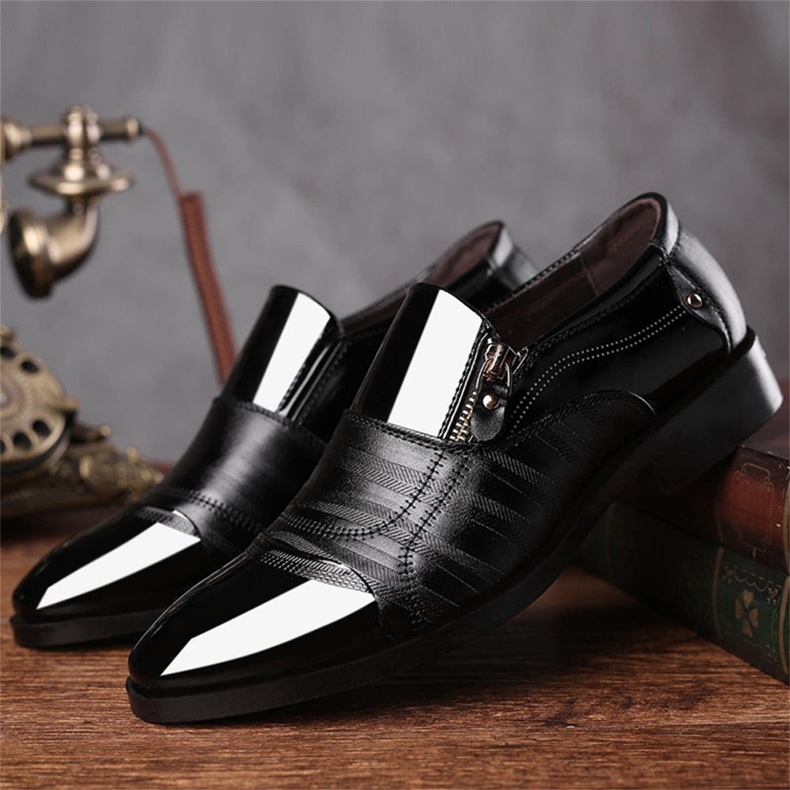 FASDNENDYS Classical Style Men's Breathable Hollow Business Casual Pointed Shoes Mens Comfort Shoes Black