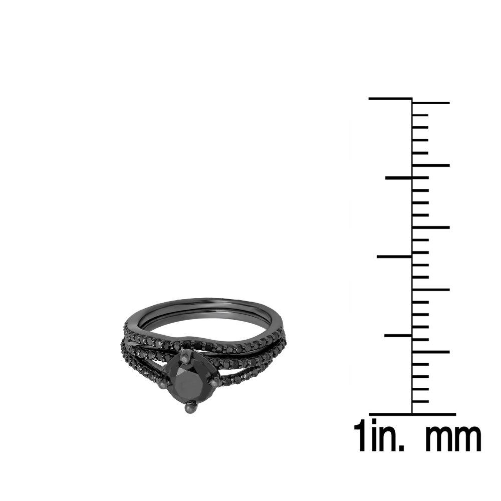 Dazzlingrock Collection 1.35 Carat (Cttw) Black Plated Silver Black Diamond Women Engagement Ring Set, Size 9.5