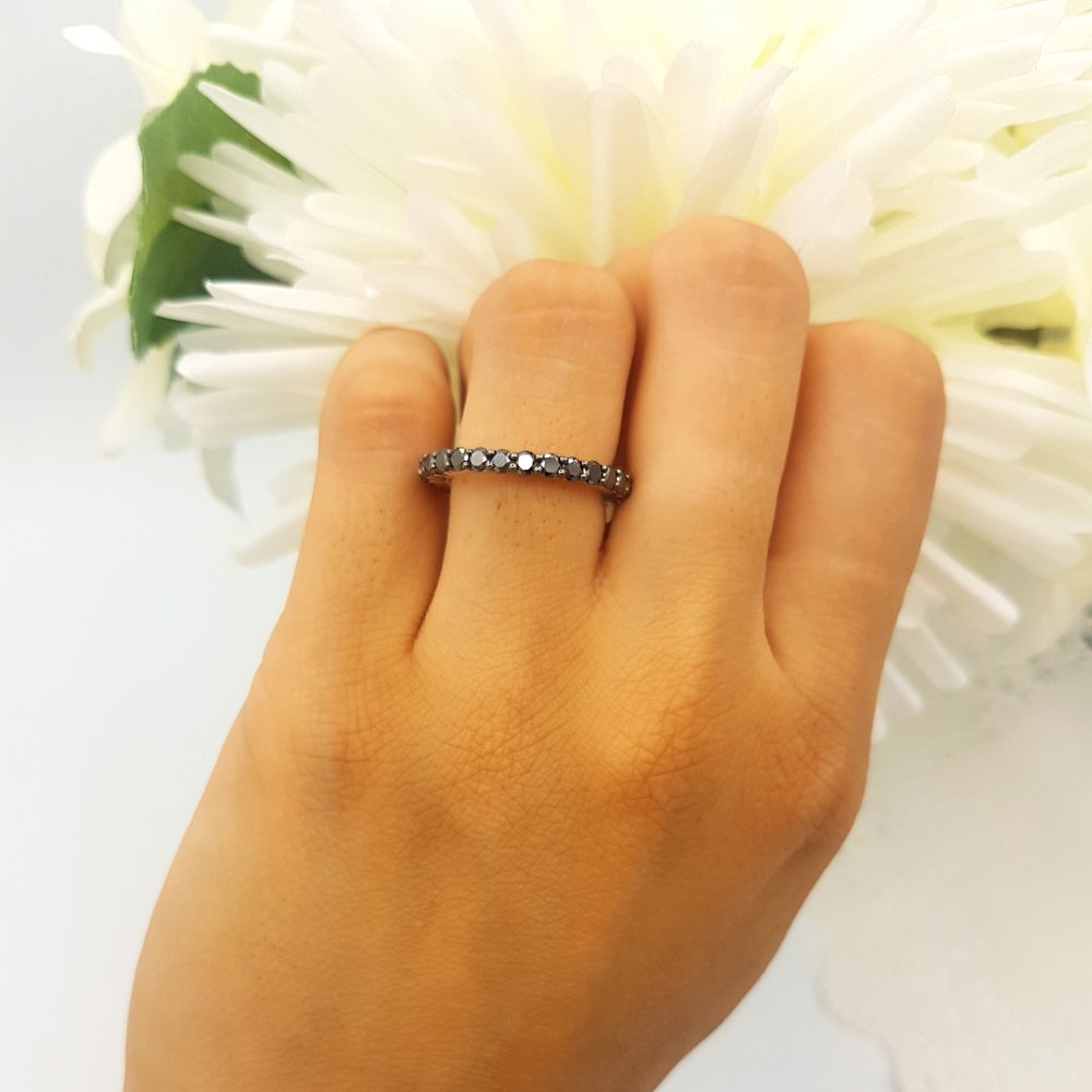 Dazzlingrock Collection 1.50 Carat (ctw) 14K Black Diamond Women Eternity Wedding Stackable Band 1 1/2 CT, White Gold, Size 5.5