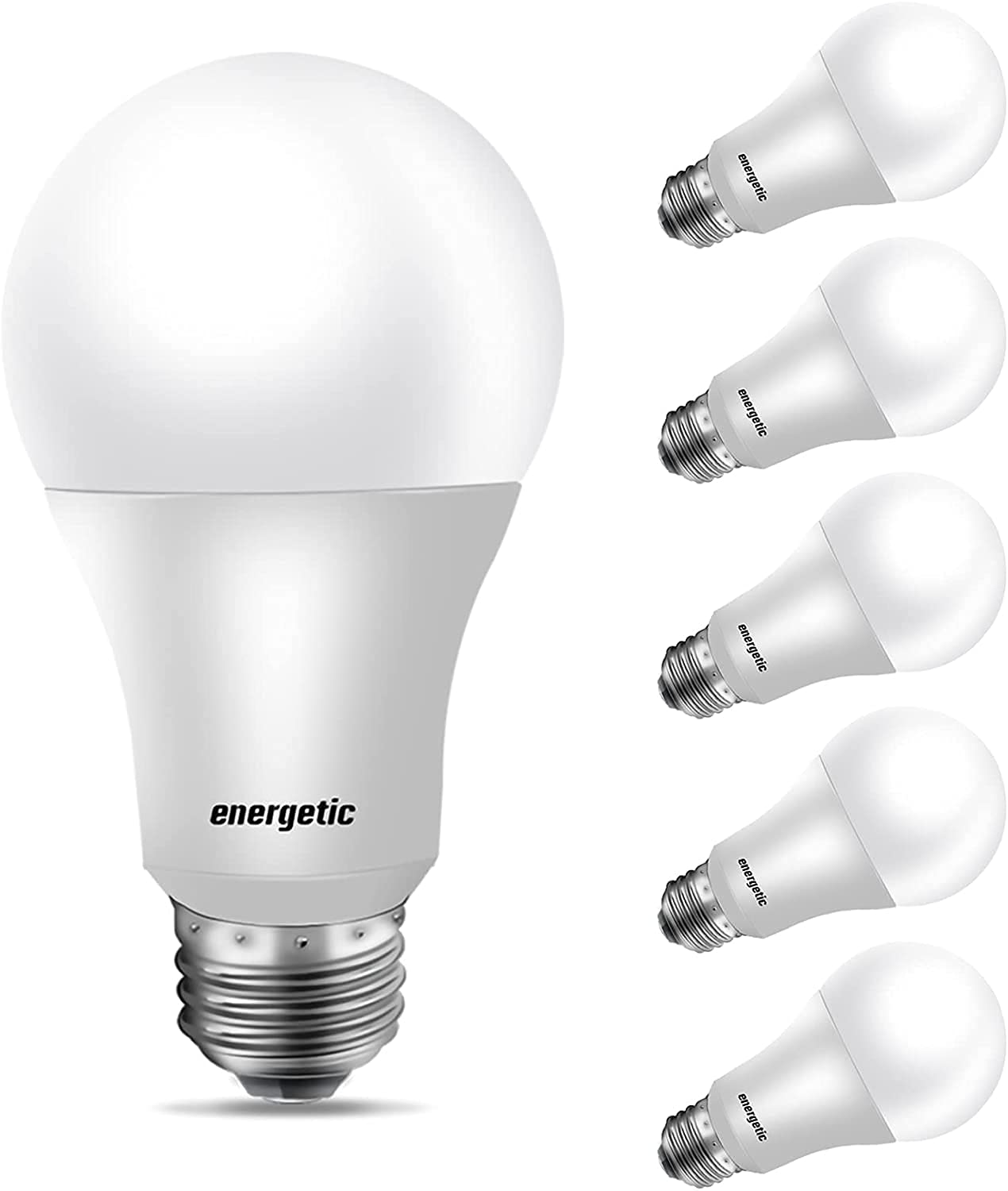 Energetic A19 LED Dimmable Light Bulbs, 100 Watt Equivalent 4000K Natural White 13.5W 1600lm, CRI80+, 15000Hrs, 6 Pack,UL Listed