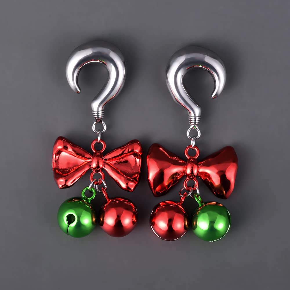 ERKUOO 1 Pair Christmas Ear Weights Hangers for Stretched Ear Tunnel Plug Dangle Ears Gauges Earrings Expander Piercing Gift for Festive Holiday 8g(3mm)
