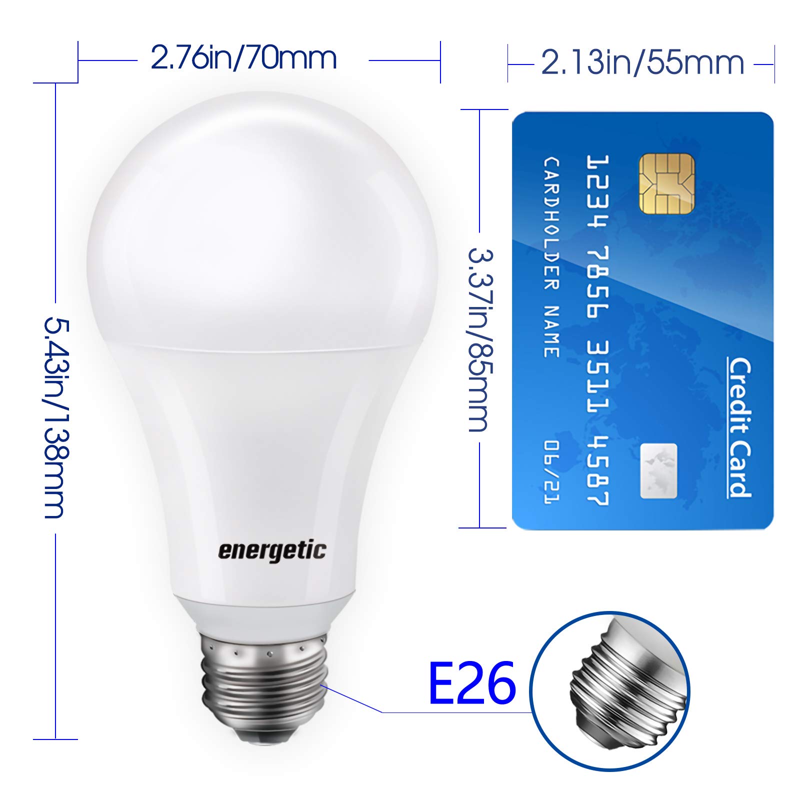 ENERGETIC A21 LED Light Bulb 150 Watt Equivalent, 2600LM Dimmable Bright LED Bulbs, Daylight 5000K, Damp Rated, E26 Base, UL Listed, 4 Pack
