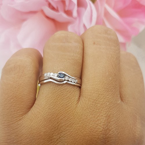 Dazzlingrock Collection 14K Blue Sapphire And White Diamond Women Bridal Engagement Wedding Ring Band Set, White Gold, Size 8