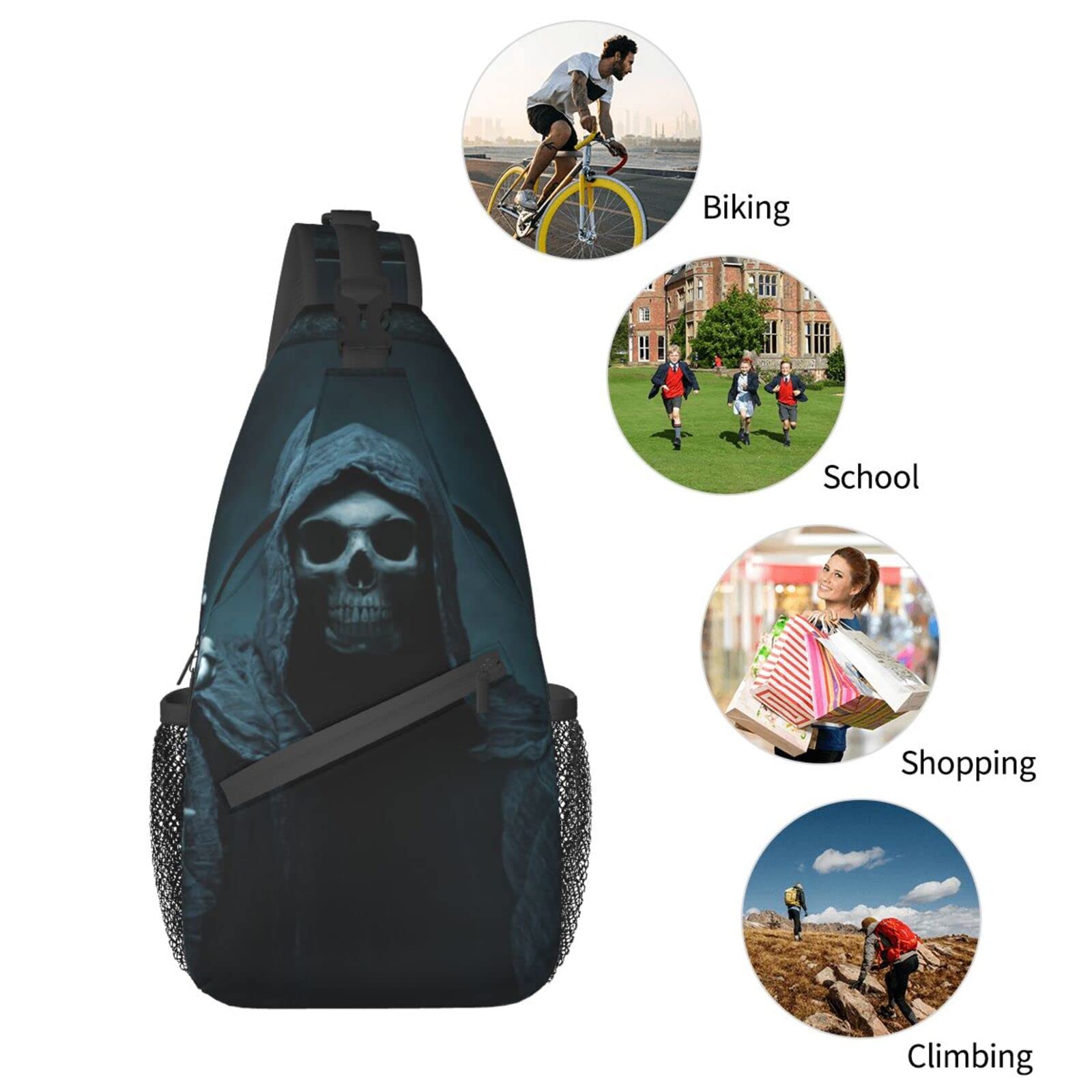 DZUAIKIT Sling Backpack Grim Reaper Reaching Print Crossbody Shoulder Sling Bag For Men & Women