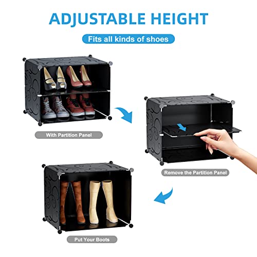 Neprock 6 Tier Black Shoe Organizer Bundle with 20-Pack Grey Shoe Slots Organizer