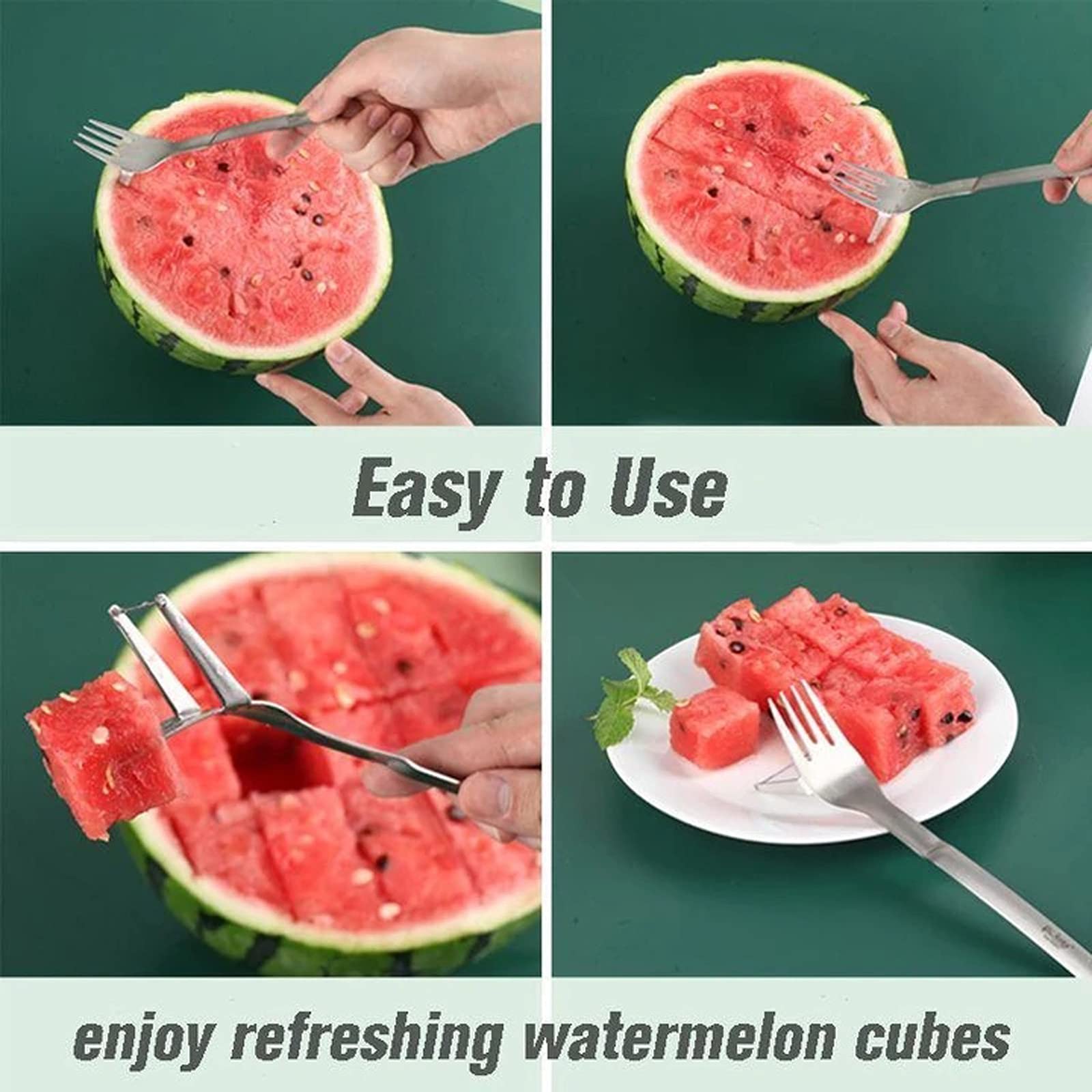 Watermelon Slicer Fork Stainless Steel Cutter - Kids Fascinated Melon Cuber Cutting Tool - Carving and Cutting Utility Knife for Home Fruit Party - Cool Kitchen Gadgets (A)