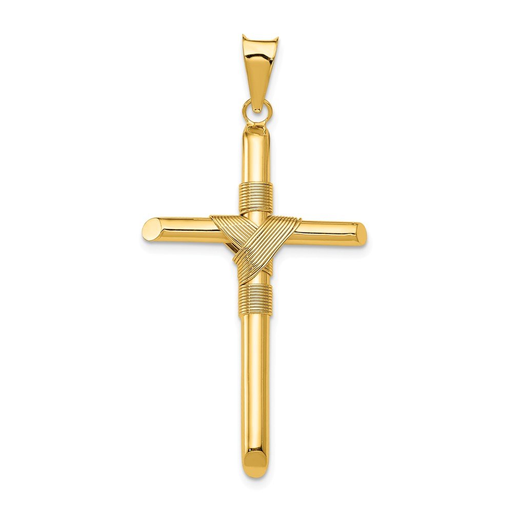 Diamond2Deal 14k Yellow Gold Polished Tube Cross Pendant for Women (L- 45.2 mm W- 23.6 mm)