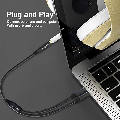 ULBRE Headphone Splitter for Computer 3.5mm Female to 2 Dual 3.5mm Male Headphone Mic Audio Y Splitter Cable Microphone Stereo Jack Earphones Port Cord Gaming Headset to PC Laptop