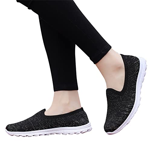 FASDNENDYS Fashion Summer Women Shoes Solid Color Casual Mesh Breathable Comfortable Lightweight Shallow Slide in Flats Black