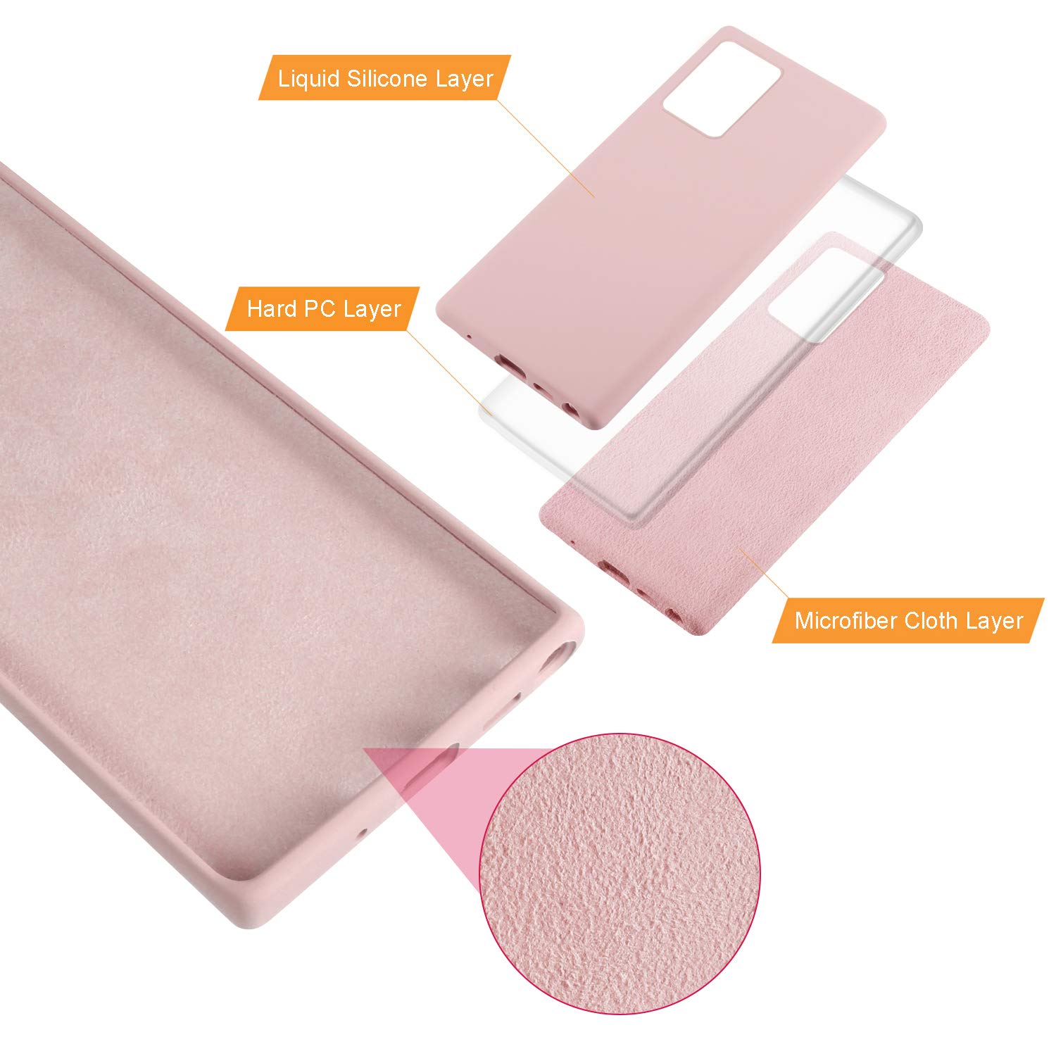 E Segoi Samsung Galaxy Note 20 Ultra Case, Liquid Silicone Gel Rubber Shockproof Case Soft Microfiber Cloth Lining Cushion Compatible with Samsung Note 20 Ultra 6.9inch (Pink Sand)