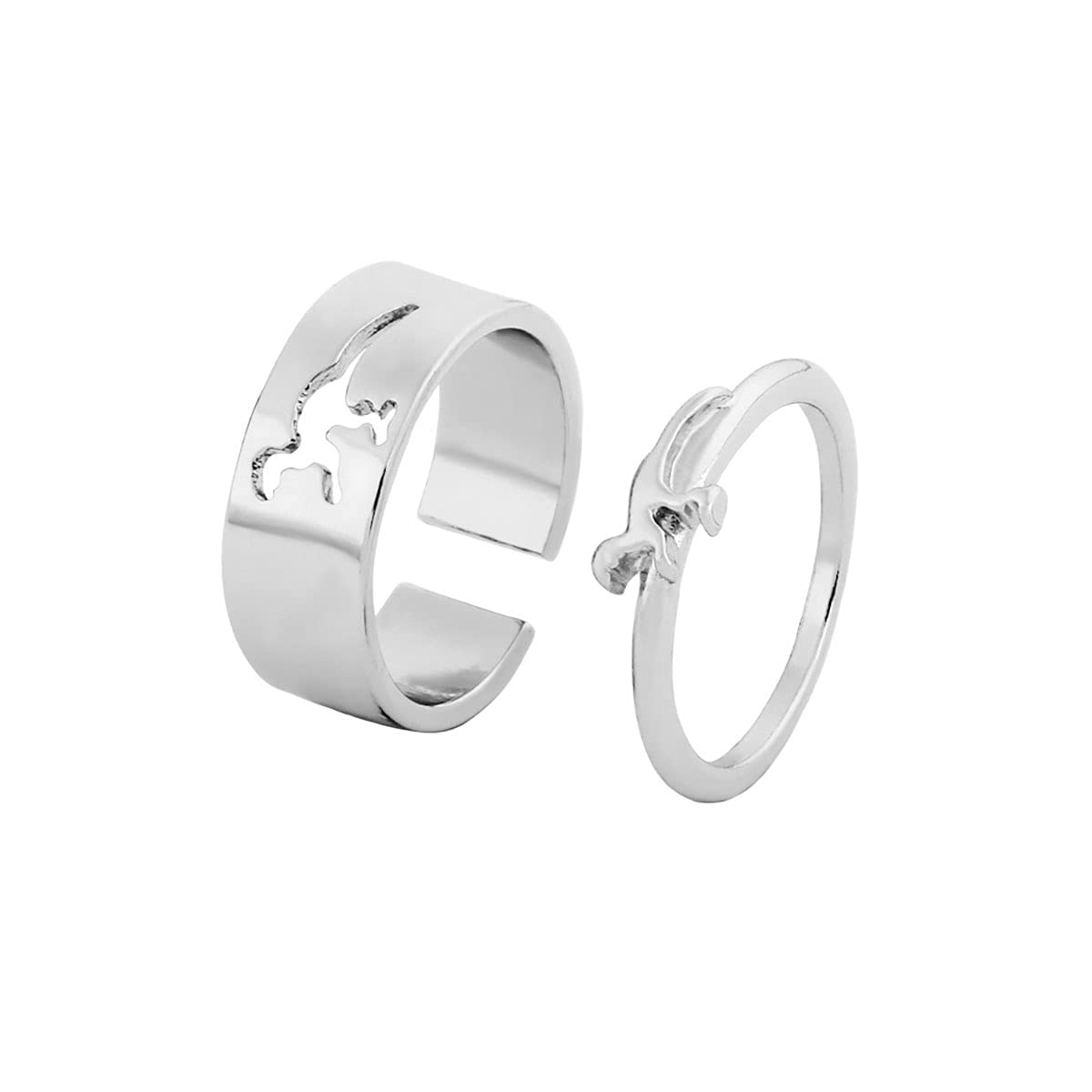 ERLOSYA 6 Pieces Matching Dinosaur Knuckle Rings Set for Couples Women, Adjustable Hollow Open Stackable Finger Band Promise Ring, for Party Daily Jewelry (6 Pcs)