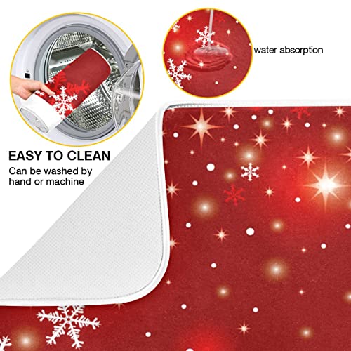 xigua Christmas Snowflakes Dish Drying Mat for Kitchen Counter,Texture Ultra Absorbent Reversible Microfiber Dishes Drying Rack Pad Heat-resistant Mats 16x18in