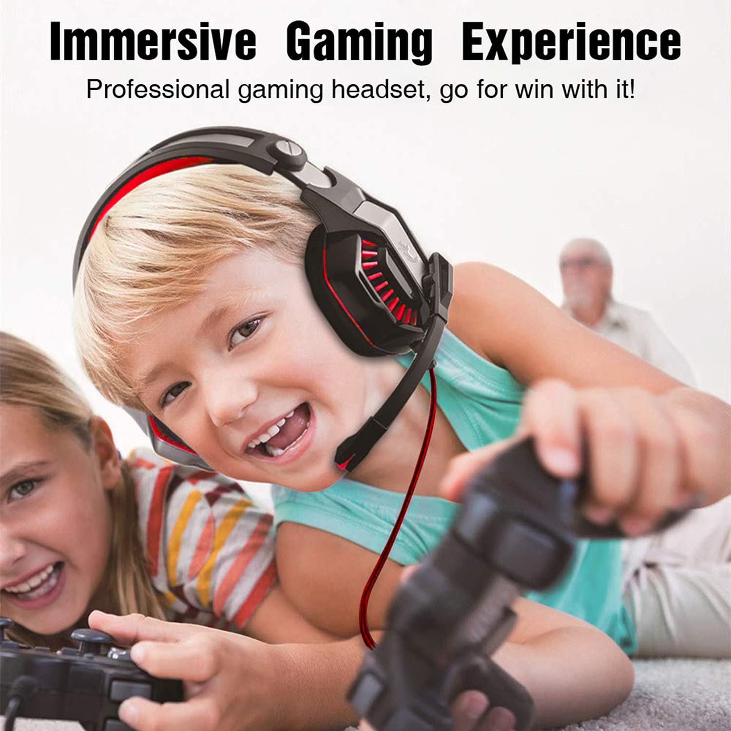 ENVEL Gaming Headset for PS4 with Mic,PC,Laptop,Surround Sound Over Ear Noise Cancelling Headphone with LED Lights Volume Control Compatible with Smartphone/Computer/MacBook/PS5