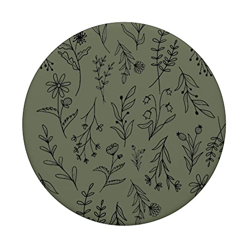 Olive Green Wildflower Floral Flower Pattern PopSockets Swappable PopGrip