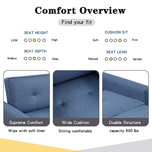 Tdewlye Versatile 48" Convertible Sleeper Sofa Bed with Adjustable Bed Chair,USB Charging Port and 2 Pillows,for Small Space Apartment Office Living Room (Blue#USB)