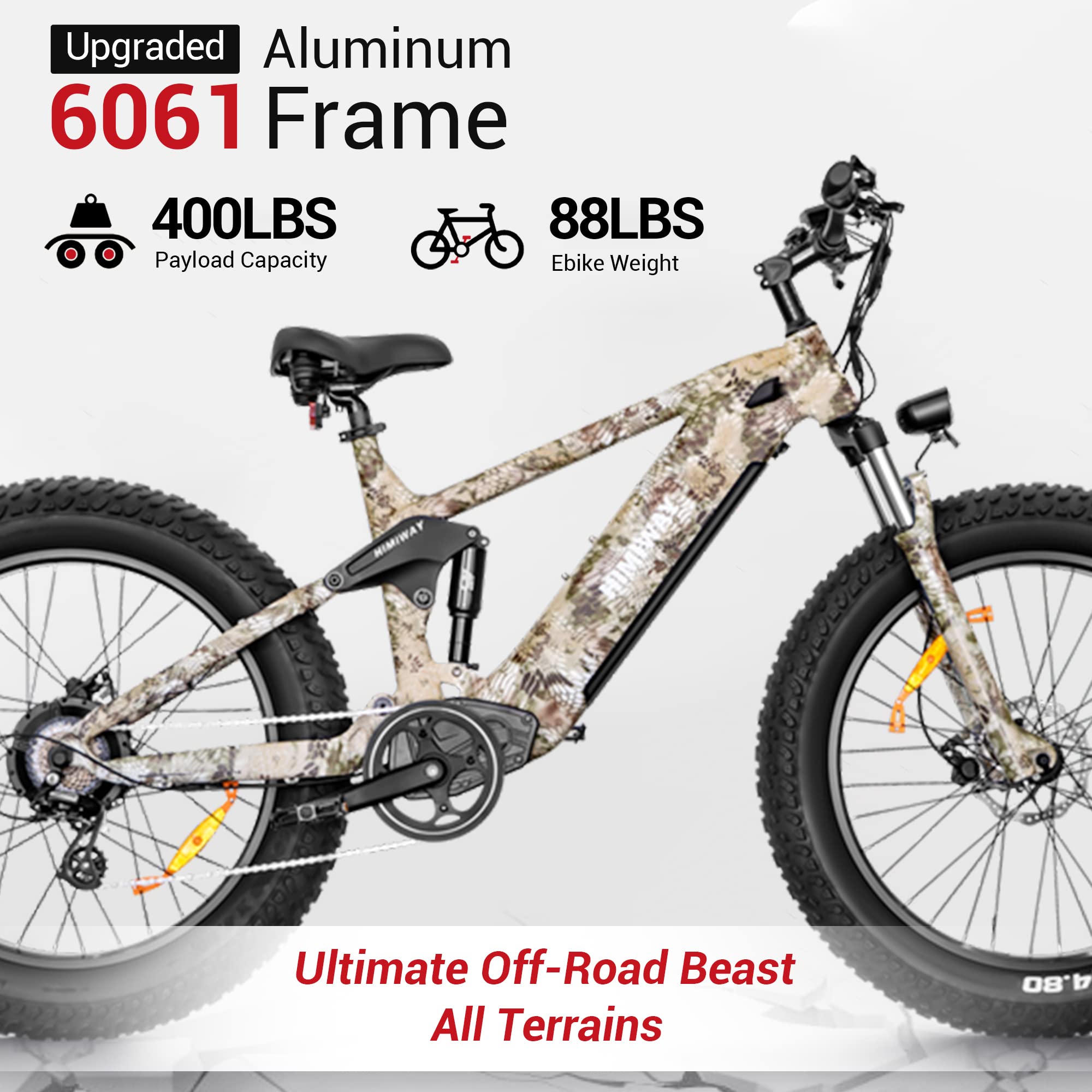 Himiway Cobra 26"x4.8" Fat Tire Electric Bike, 80MI Long Range 750W Mountain Ebike with Four-Bar Linkage Suspension, 400lb Payload, 25MPH, 7 Speed System