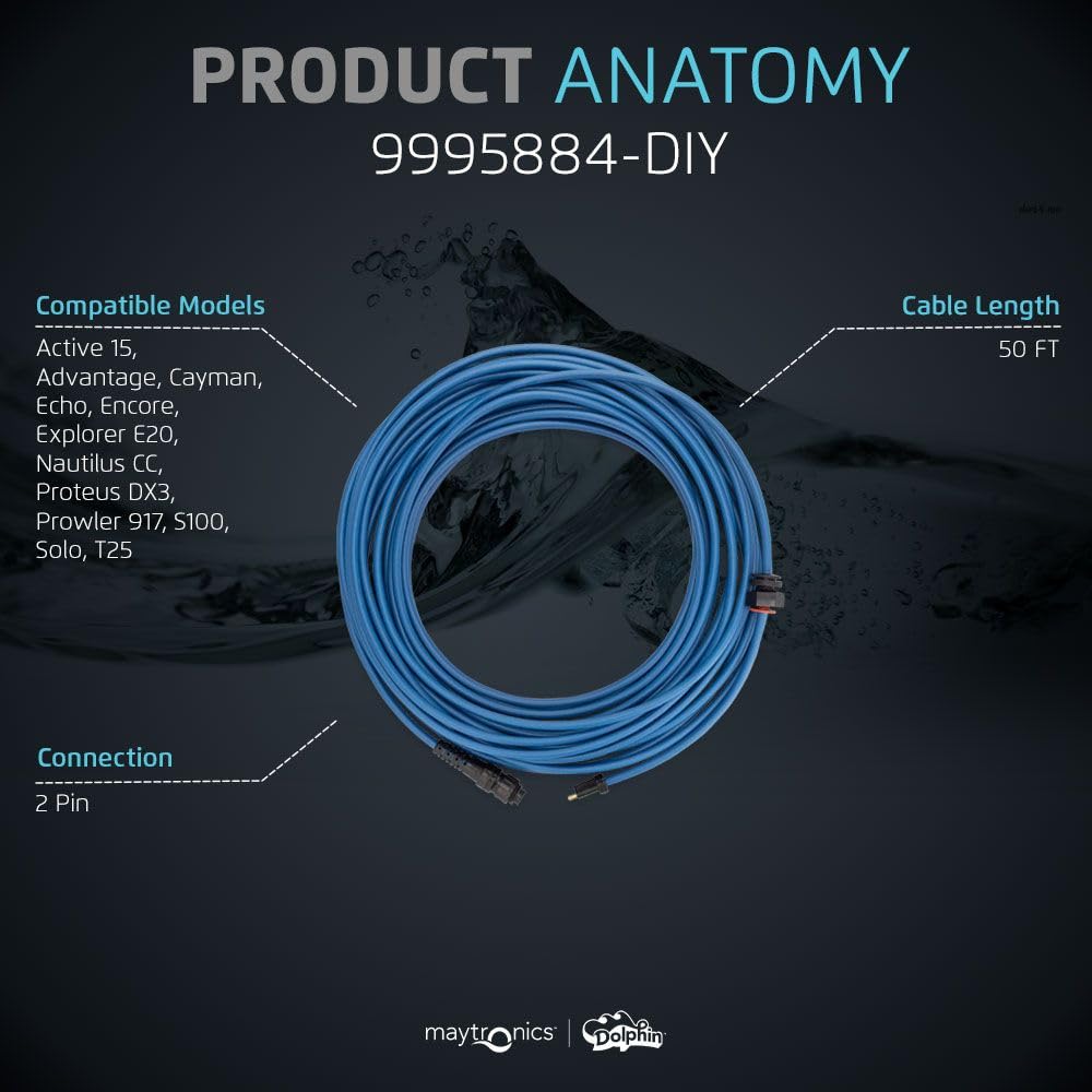 Dolphin Genuine Replacement Part β Durable 50 FT Blue Cable for Agile Robot Movement β Part Number 9995884-DIY