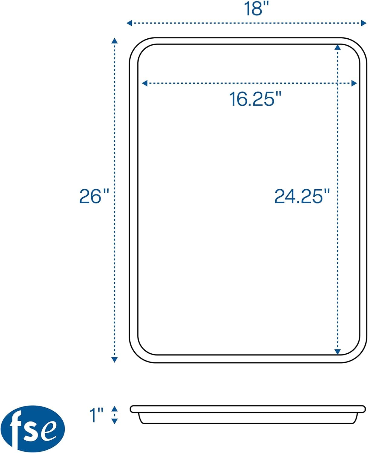 FSE Commercial Sheet Pan, Full Size, 12-Gauge, Aluminum Bun Pan, 18" L x 26" W x 1" H, (Measure Oven Recommended), Silver