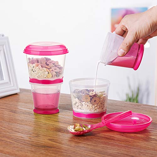 UTOWO Cereal On the Go Cups Travel-To-Go-Food-Containers Storage with Spoon Breakfast Drink-Cups-Portable (Pink)
