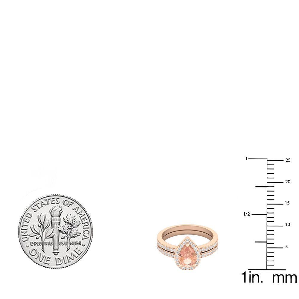 Dazzlingrock Collection 10K 7X5 MM Pear Morganite & Round Diamond Ladies Bridal Teardrop Engagement Ring Set, Rose Gold, Size 8.5