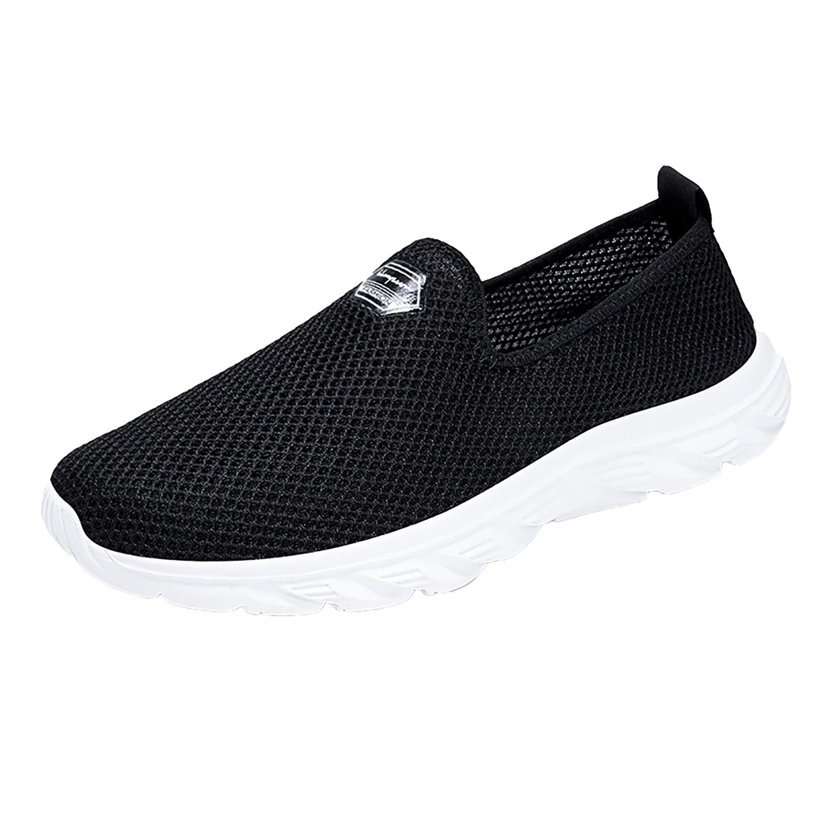 FASDNENDYS Fashion Men Mesh Casual Hollow Out Sport Shoes Slip On Solid Color Running Breathable Soft Sneaker Ornament for Men White