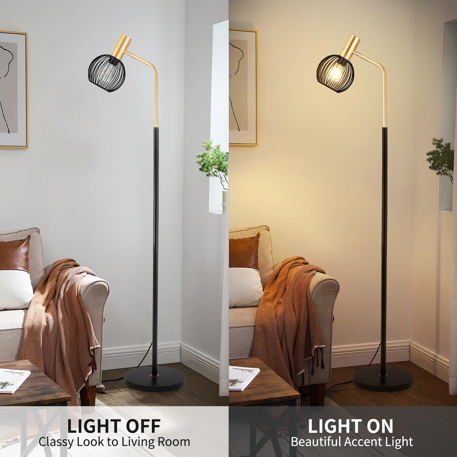 Duheypo Dimmable Floor Lamp, Industrial Floor Lamps for Living Room, Farmhouse Tree Floor Lamp Rustic Standing Tall Lamp with 3 LED Edsion Bulbs