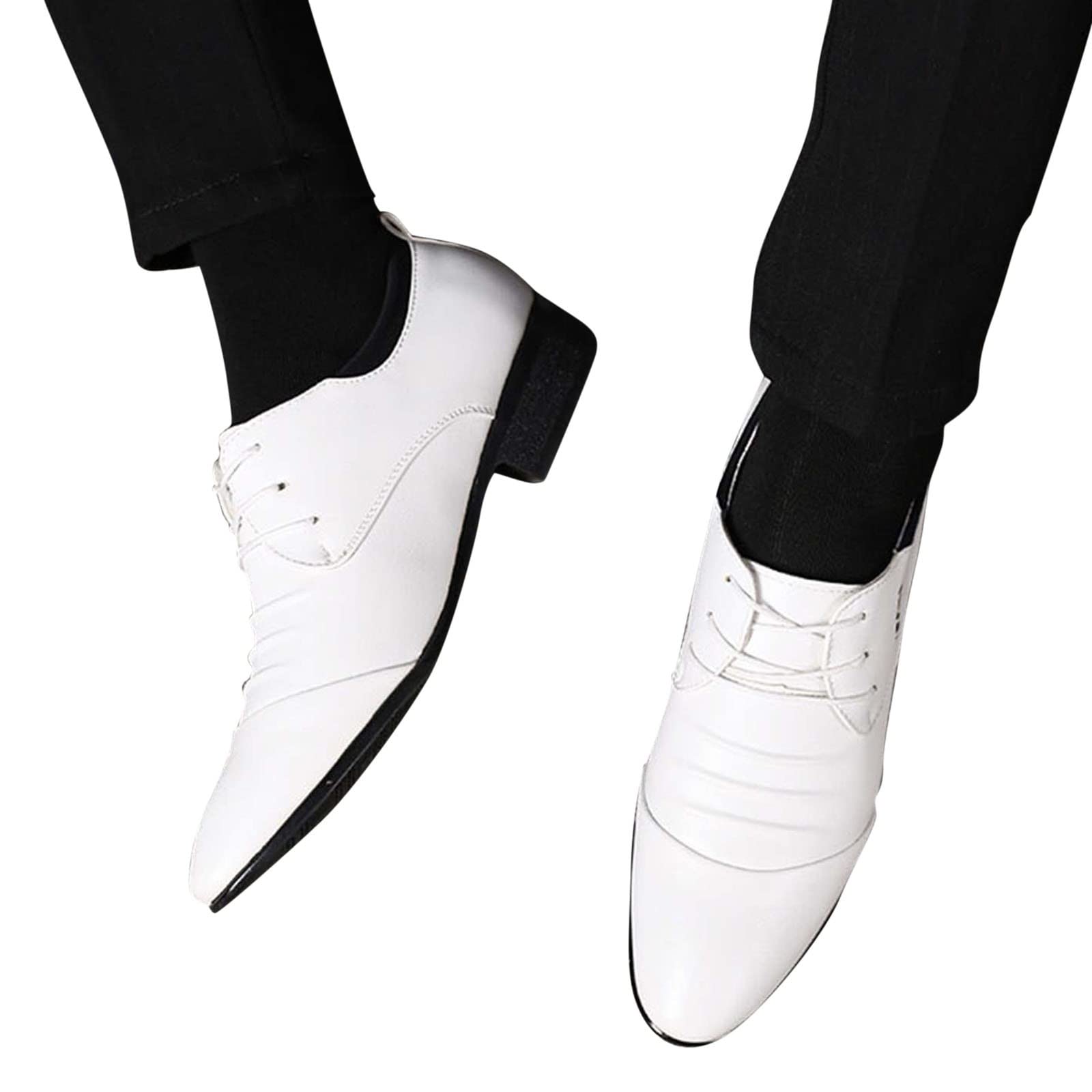 FASDNENDYS Fashion Summer and Autumn Men Leather Shoes Low Heel Pointed Toe Lace Solid Color Business Style Men Snow Boots Size 12 White
