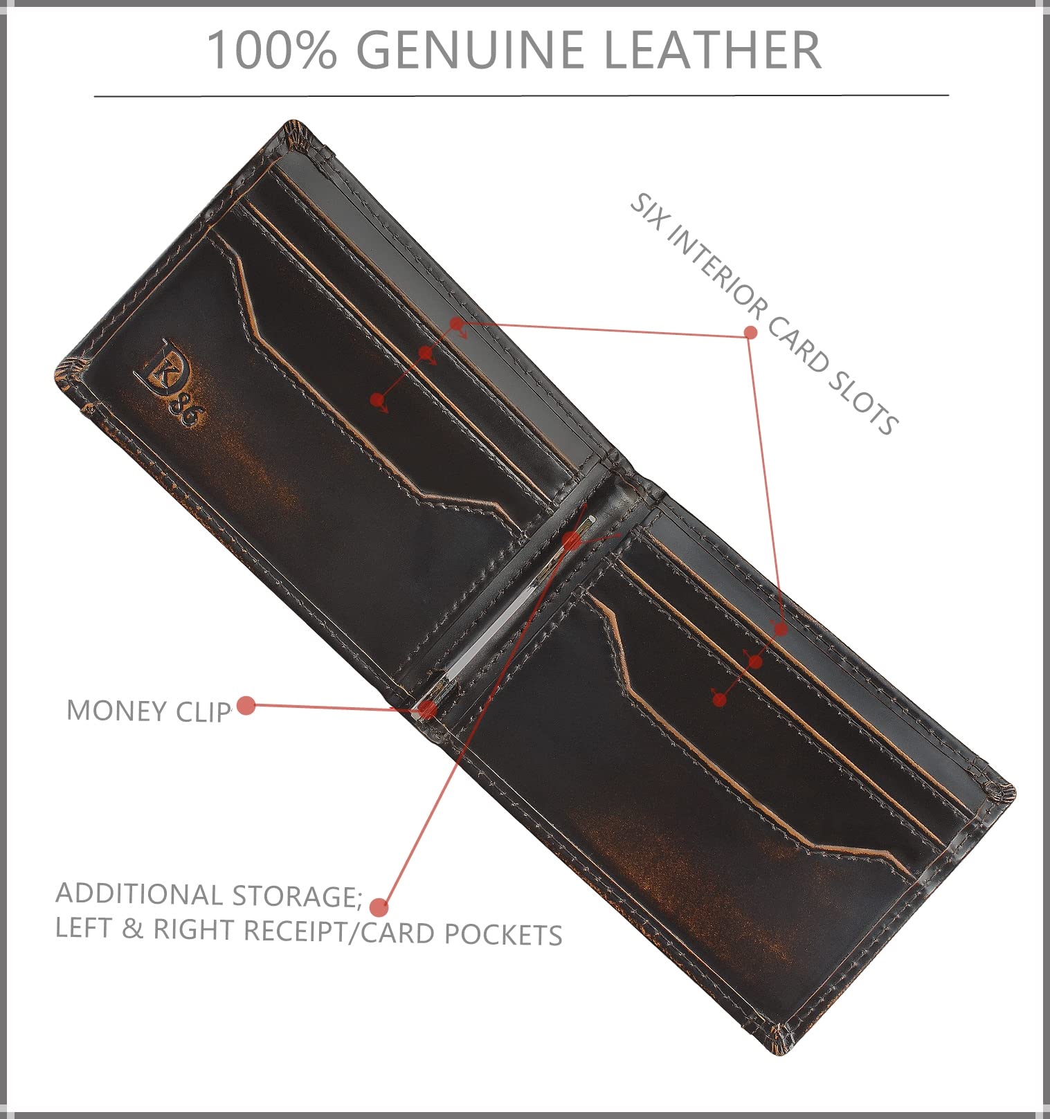 DK86 Men's Leather Skull Slim Wallet with Money Clip Minimalist Bifold Front Pocket wallet for Men RFID Blocking Geuine Leather with Hand Burnished (Black Skull)