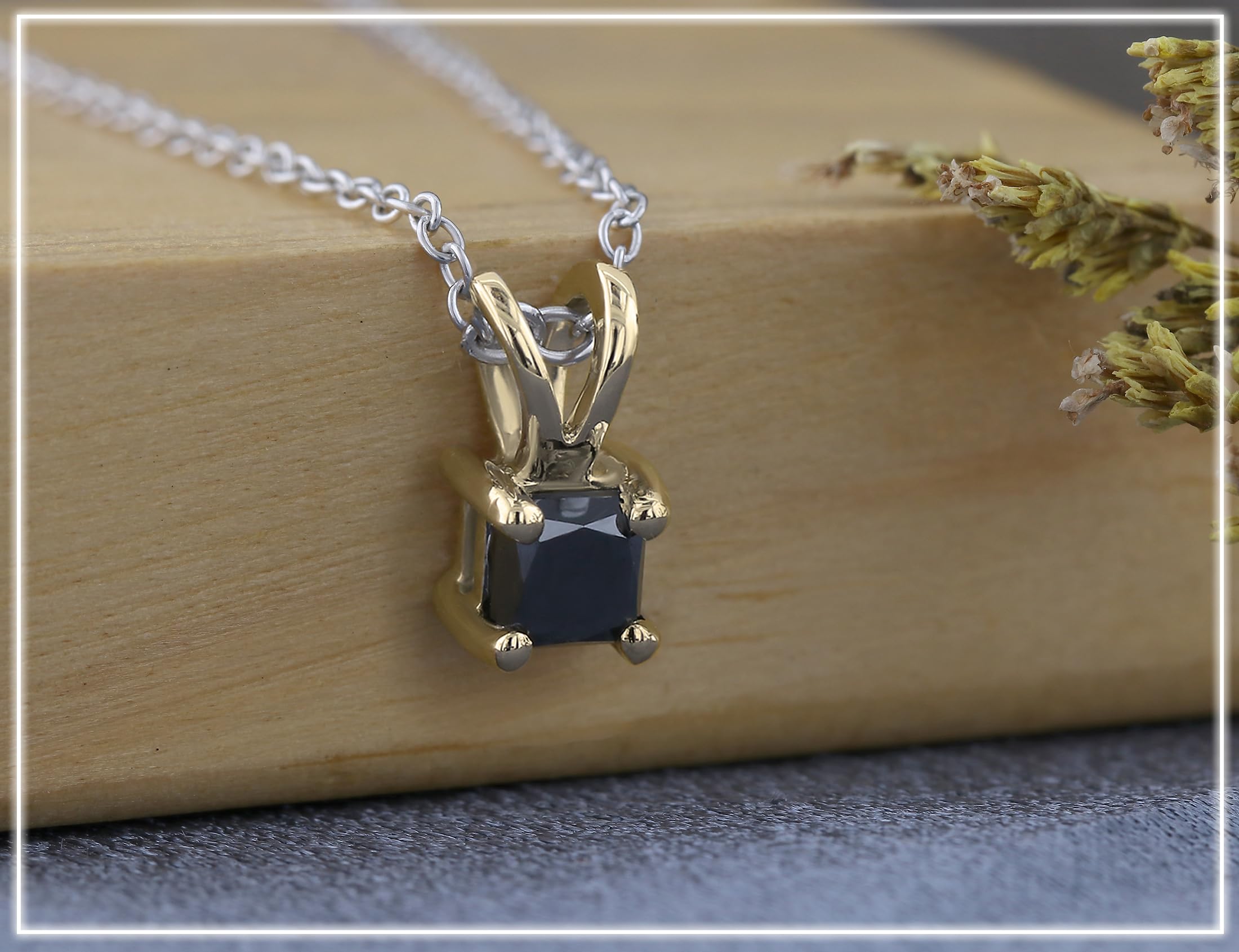 Dazzlingrock Collection 1.00 Carat (ctw) Princess Black Diamond Solitaire Pendant With 18 Inch Chain With Silver Chain 1 CT, 10K White Gold